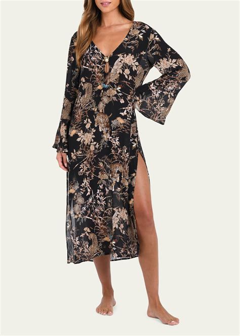 Lagence Sara Jungle Sheer Chiffon Long Sleeve Maxi Dress Bergdorf