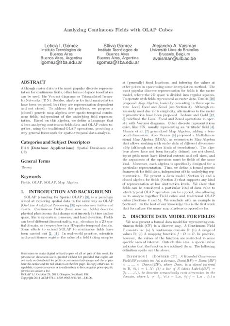 Pdf Analyzing Continuous Fields With Olap Cubes