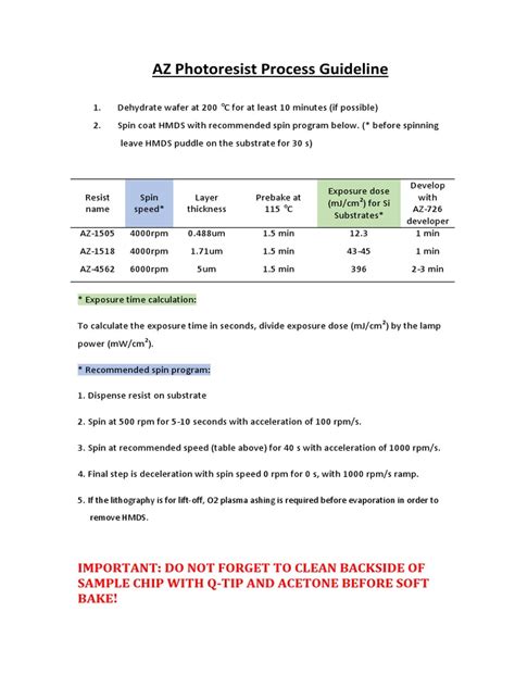 Az Photoresist Process Guideline Pdf Photolithography Wafer Electronics