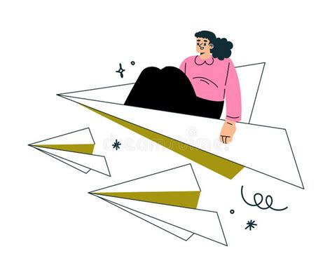 Productive Workflow With Woman Fly Paper Plane Managing Task Vector Illustration Stock Vector