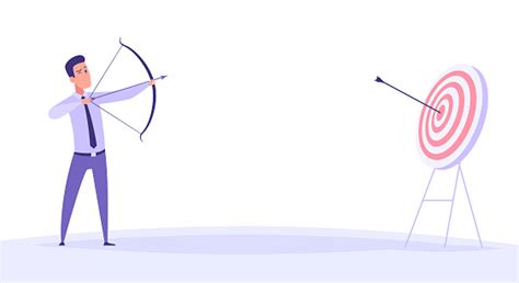 사업가 궁수 화살로 활을 들고 목표를 향해 총을 쏘는 남자 벡터 비즈니스 개념 그림 개념에 대한 스톡 벡터 아트 및 기타 이미지
