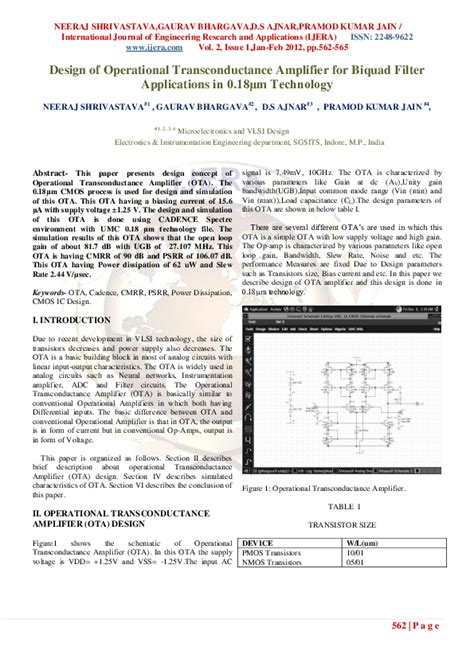 Pdf 562 P A G E Design Of Operational Transconductance Amplifier For Biquad Filter