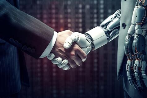 Collaborative Encounter Businessman And Robot Shake Hands Generative Ai