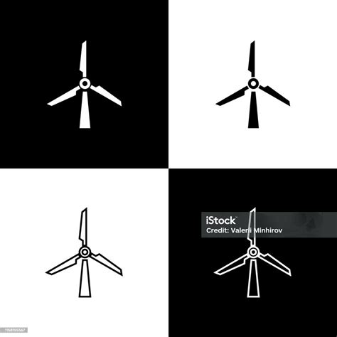 設置在黑白背景上隔離的風力渦輪機圖示風力發電機標誌風車剪影用於發電的風車向量插圖向量圖形及更多再生能源圖片 再生能源 塔 外型