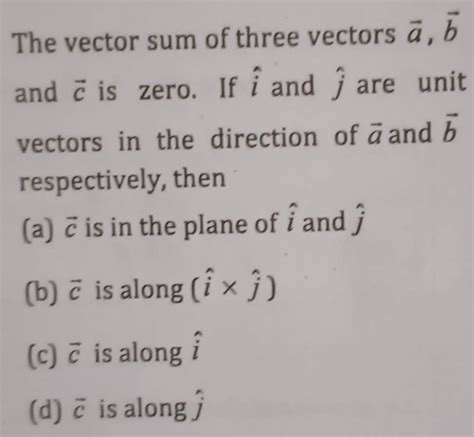The Vector Sum Of Three Vectors Ab And C Is Zero If I And J Are Unit