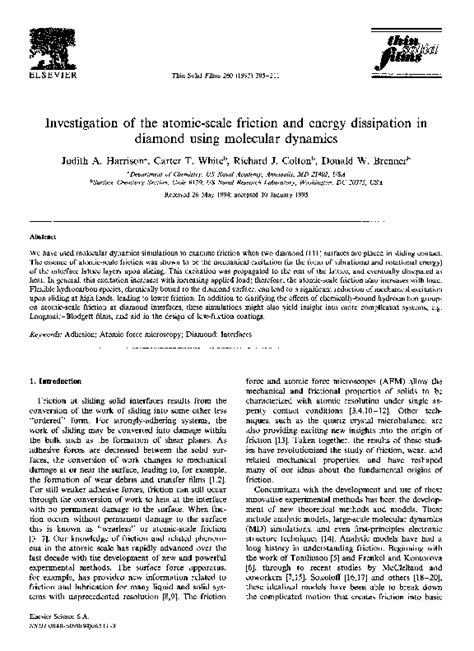 Pdf Investigation Of The Atomic Scale Friction And Energy Dissipation In Diamond Using