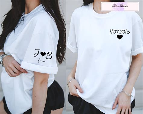 Personalized Date Shirt With Initials On Sleeve Custom Couple Tee
