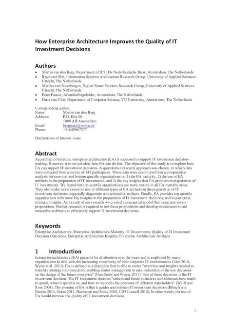 pdf how enterprise architecture improves the quality of it