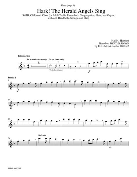 Hark The Herald Angels Sing Downloadable Flute Part By Hal H Hopson