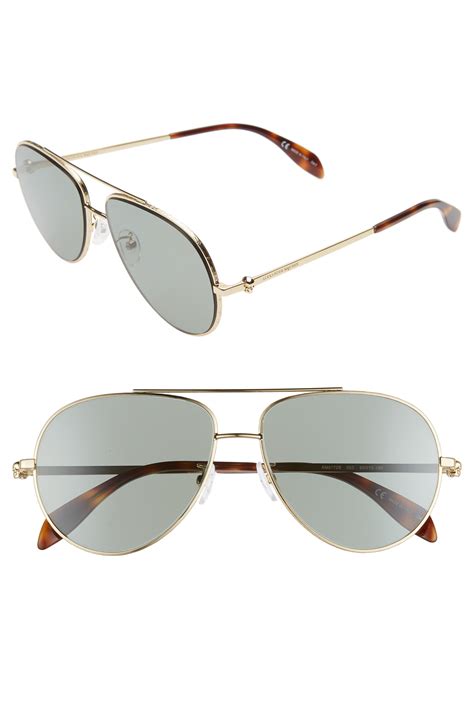 Alexander Mcqueen 60mm Aviator Sunglasses In Gold Metallic For Men Lyst