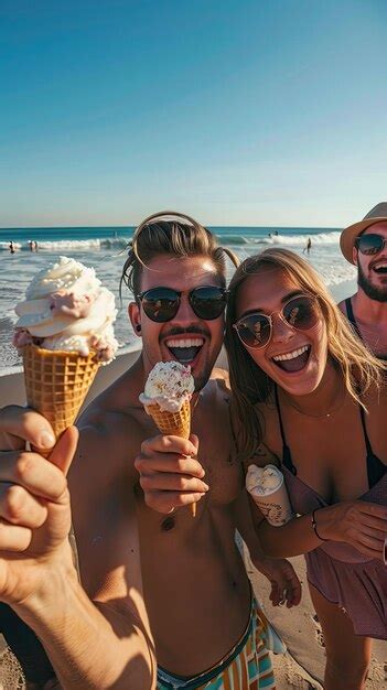 Beach Ice Cream Fun Premium Ai Generated Image