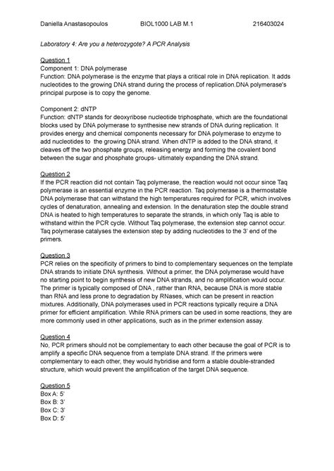 Lab 4 Biol1000 Assignment Material Answers Daniella Anastasopoulos