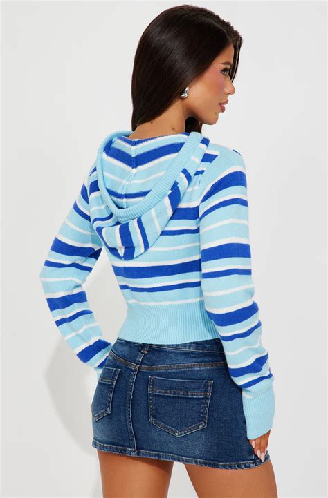 Pacific Beach Striped Zip Up Sweater Blue Combo Fashion Nova