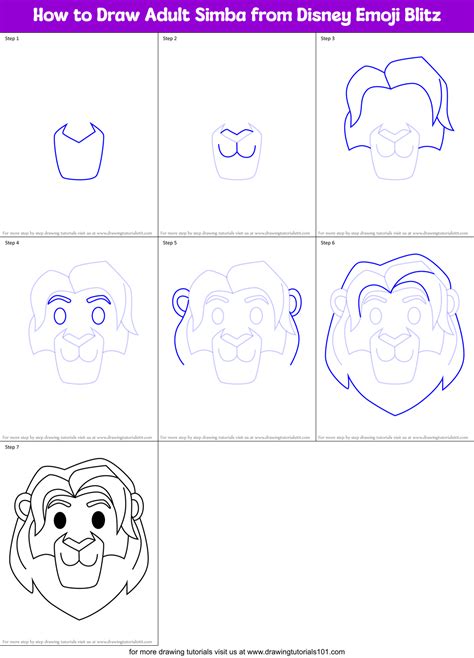 How To Draw Adult Simba From Disney Emoji Blitz Disney Emoji Blitz Step By Step