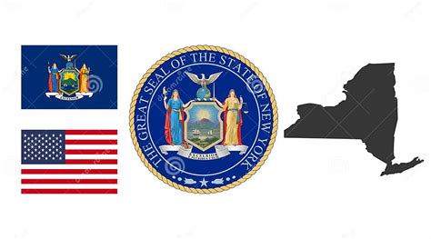 New York State Of Usa Great Seal Of New York American Flag New York