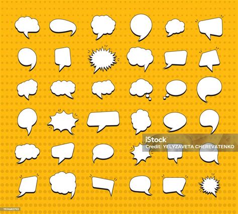 Set Of Retro Empty Comics Speech Bubbles With Black Halftone Shadows Stock Illustration ...