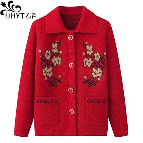 Uhytgf 2022 새로운 노인 봄 가을 스웨터 싱글 브레스트 니트 카디건 코트 여성 캐주얼 따뜻한 엄마 니트웨어 2288 Aliexpress