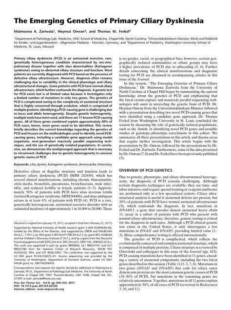 Pdf The Emerging Genetics Of Primary Ciliary Dyskinesia