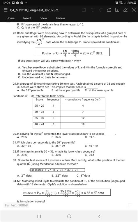 12 24 38 Q4Math10Long Testsy2023 2 Home StudyX