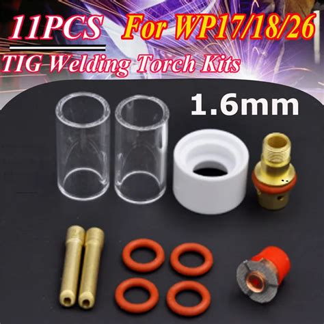 11pcs 16mm Tig Welding Torch Stubby Gas Lens Glass Nozzle Cup Collet