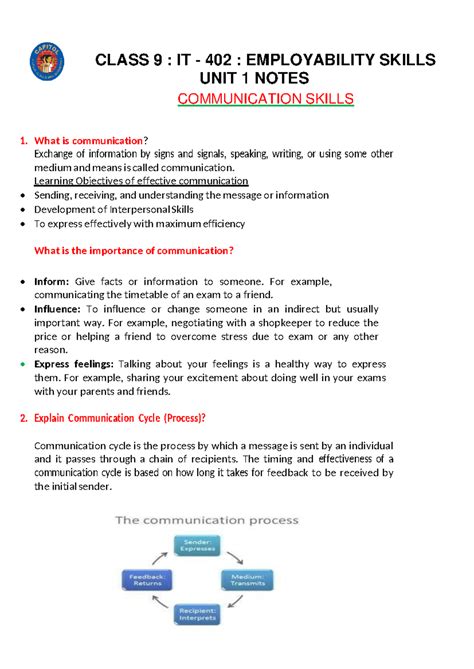 Communication Skills Class 9 It 402 Employability Skills Unit 1