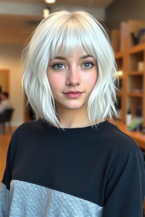 25 Chic Icy Platinum Long Bob Hairstyles Tousled Bob With Soft Bangs