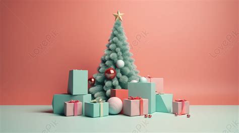 크리스마스 장식을 위한 최소한의 3d 크리스마스 트리 및 선물 상자 리스 배경 겨울 휴가 배경 크리스마스 눈송이 배경 이미지 Hd 리스 겨울 휴가 크리스마스