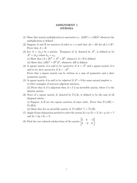 Linear Algebra Assignments Iitk Pdf Matrix Mathematics Basis Linear Algebra