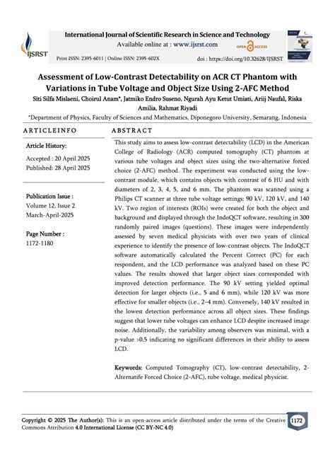 Pdf Assessment Of Low Contrast Detectability On Acr Ct Phantom With