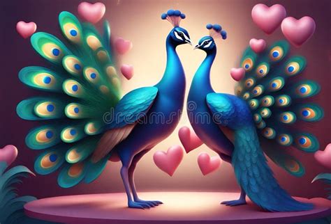 A Painting Of Two Peacocks For Valentines Day Generative Ai Stock