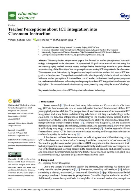 Pdf Teacher Perceptions About Ict Integration Into Classroom Instruction