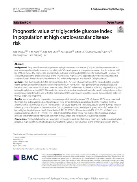 Pdf Prognostic Value Of Triglyceride Glucose Index In Population At High Cardiovascular