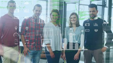Animation Of Data Processing With Icons Over Diverse Colleagues In