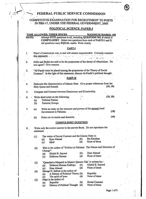 Css Political Science Past Papers Of Year