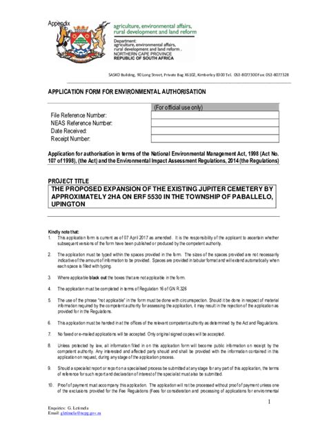 Fillable Online 1 Appendix Application Form For Environmental Fax Email Print Pdffiller