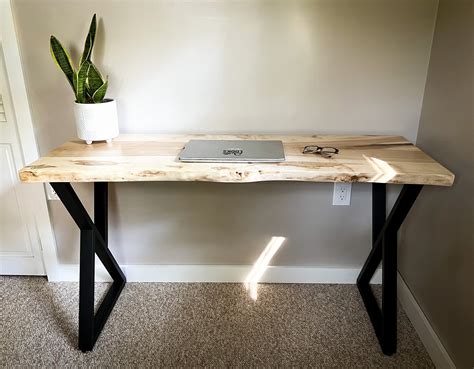 Live Edge Desk Maple Computer Desk Metal Legs Maple Or Etsy