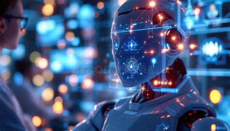 Futuristic Ai Robot In A High Tech Environment Analyzing Data With Advanced Interface Stock