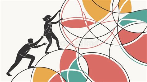 Figures Collaborating To Climb An Abstract Geometric Structure Vector Design Generative Ai Stock