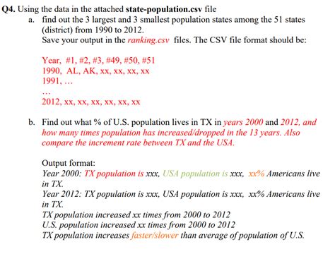 Jsing The Data In The Attached State Population Csv Chegg