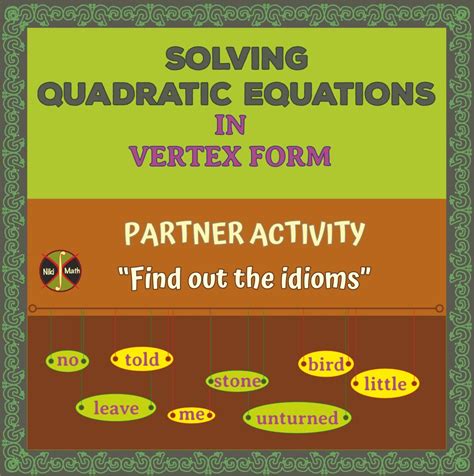 Solving Quadratics In Vertex Form Partner Activity Find Out The