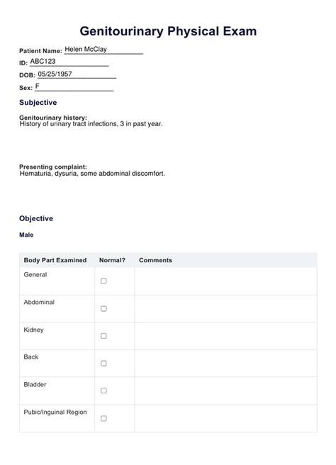 Genitourinary Physical Examination Example Free PDF Download