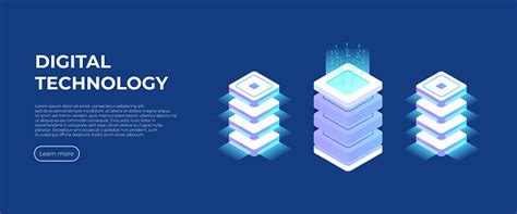 디지털 기술 랜딩 페이지 빅 데이터 처리 미래의 에너지 스테이션 서버룸 랙 데이터 센터 등대 벡터 일러스트의 개념 3차원 형태에 대한 스톡 벡터 아트 및 기타 이미지