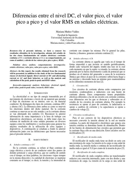 Diferencias De Vp Vpp Vpr Y Vrms Pdf Rectificador Corriente Eléctrica