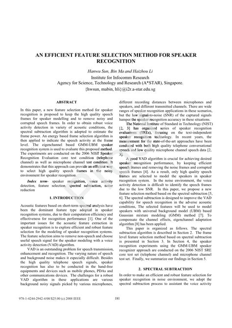 Pdf An Efficient Feature Selection Method For Speaker Recognition