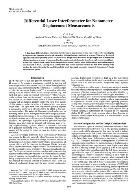 Pdf A New Differential Laser Interferometer Vibrometer For Nanometer Structural Displacement