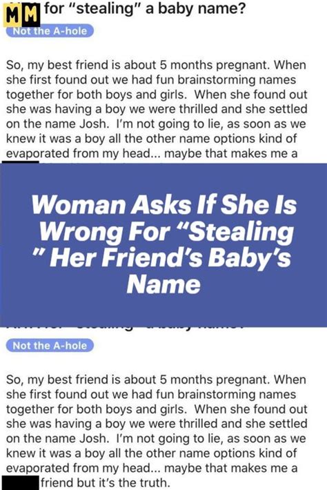 Woman Asks If She Is Wrong For Stealing Her Friend S Baby S Name Artofit