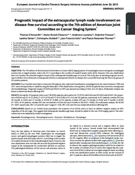 Pdf Prognostic Impact Of The Extracapsular Lymph Node Involvement On Disease Free Survival