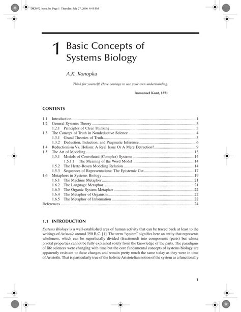 Pdf Basic Concepts Of Systems Biology