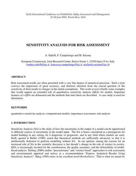 Pdf Sensitivity Analysis For Risk Assessment