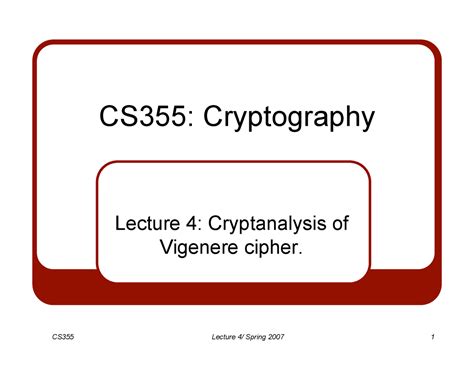 Cryptanalysis Of Vigenere Cipher Introduction To Cryptography Cs 35500 Docsity